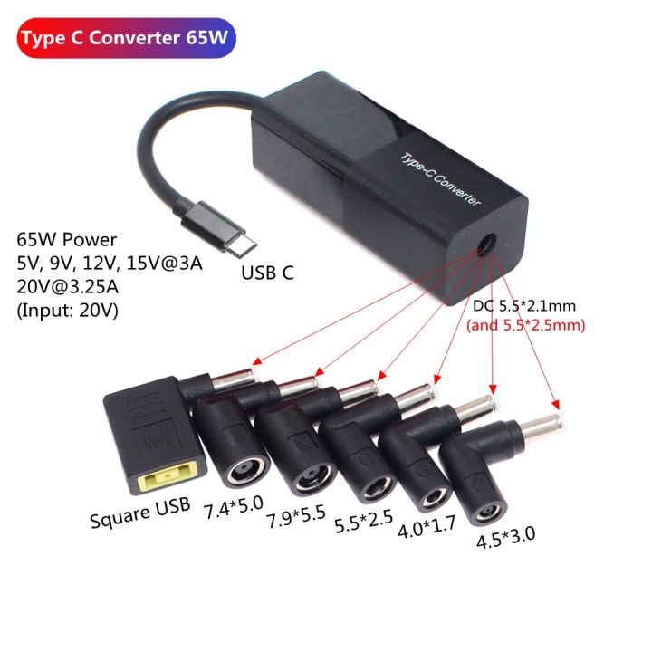 Type-C Converter DC 5.5*2.1mm Female to Type-C Converter Charging 65W ...