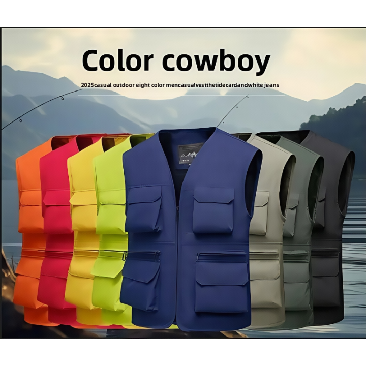 【Hot ticket】 Men's Fashion Vest Solid Color Tooling Style Waistcoat ...