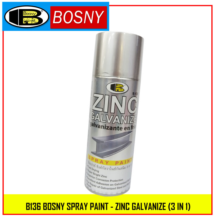 BOSNY SPRAY PAINT B136 ZINC GALVANIZE (BRIGHT GALVANIZE 3 IN 1) | Lazada PH