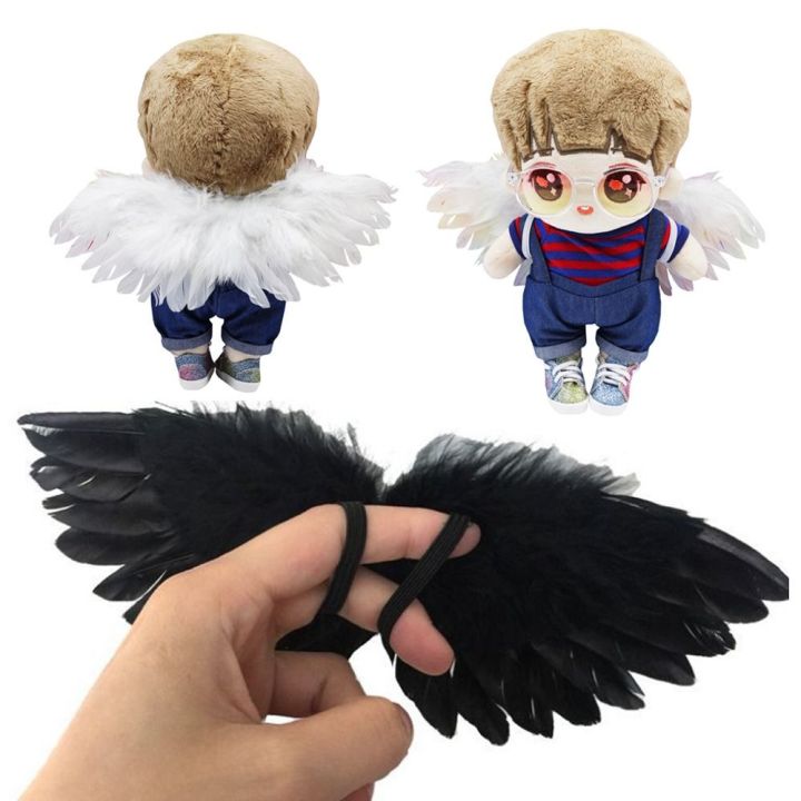 GET White Black Labubu Angel Wing DIY Plush Labubu Doll Angel Wing Cute ...