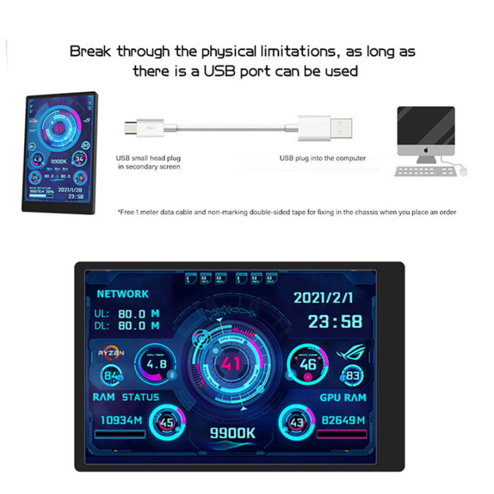 2022New 3.5 Inch IPS Type-C Secondary Screen Computer CPU GPU RAM HDD ...
