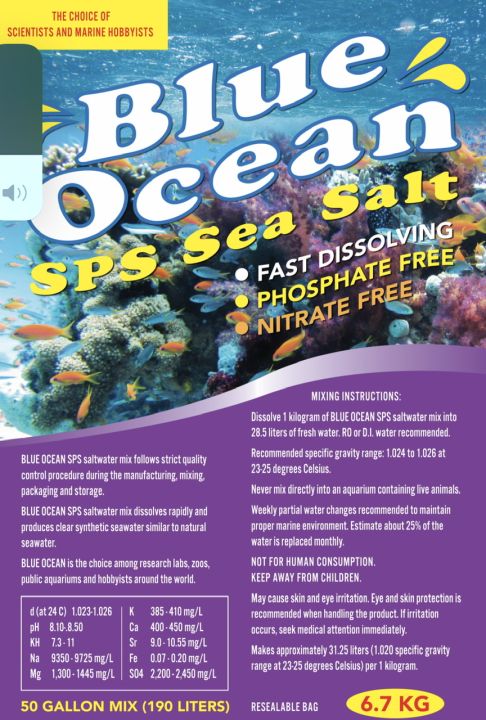 Blue Ocean SPS Sea Salt Mix for Saltwater Aquarium 6.7 Kgs | Lazada PH