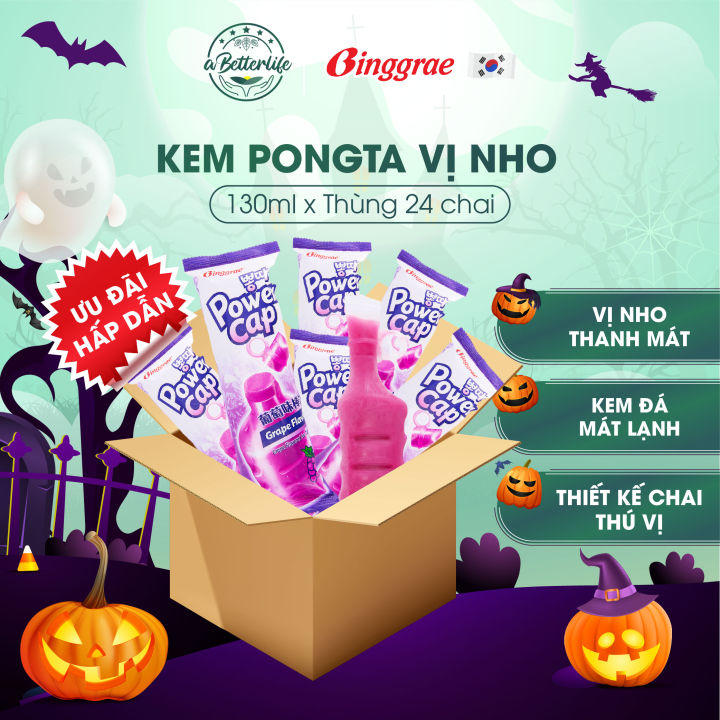 Thùng 24 chai kem nho Power Cap Hàn Quốc Binggrae Pongta Grape 130ml ...