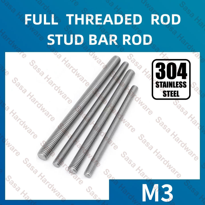 M3 (0.50P) Full Threaded Rod Stud Bar Rod 304 stainless steel M3 ...