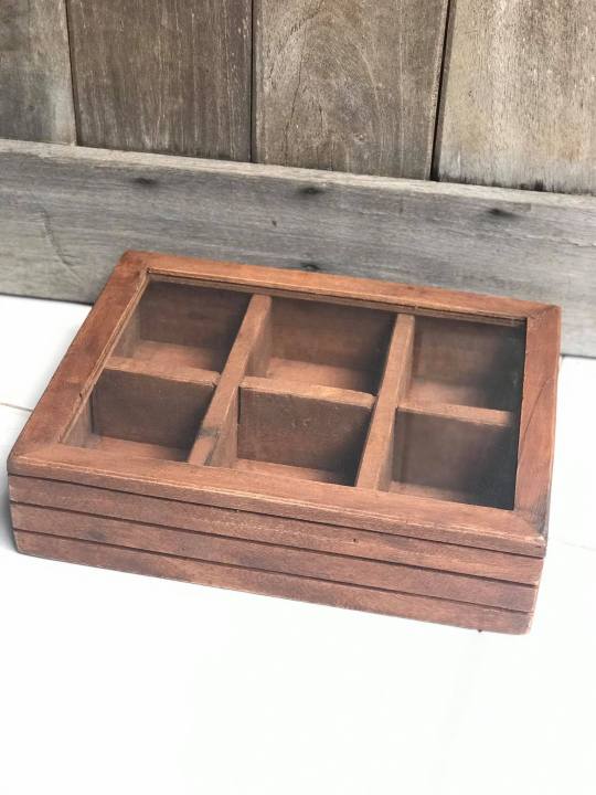 Tea Box Storage Organizer, Rectangular Double Tea Box, Reclaimed Wood ...