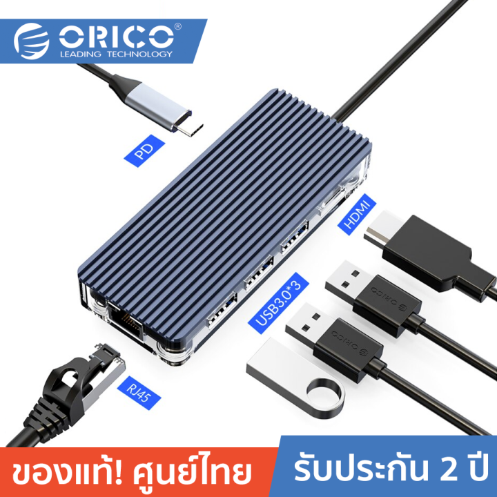 ORICO WB-6RJ USB C Hub 6in1 Transparent USB3.0 Type-A*3, HDMI*1, RJ45*1 ...