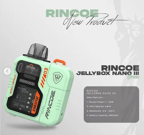 RINCOE JELLYBOX NANO 3 KlT 30W 900mAh l BUITT IN BATTERY l 0.5-3ohm POD ...