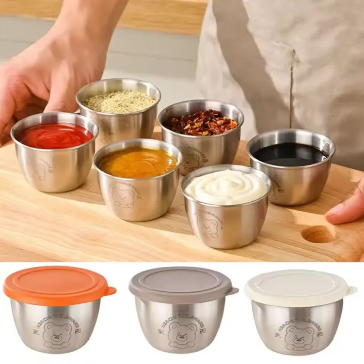 Stainless Steel Sauce Cup Seasoning Box Sauce Dip Bowl with Cover Sauce ...