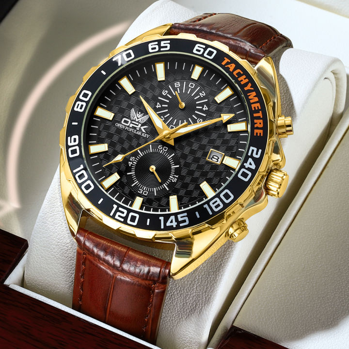 OPK High Fashion Men's Watches Waterproof Men's Watch Leather Strap ...