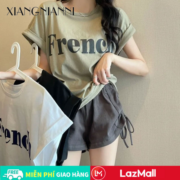 XIANG NIAN NI 2024 mới Áo thun ngắn tay ngọt ngào mát mẻ vai siêu mỏng bán chạy Màu Đỏ lưới mới ...