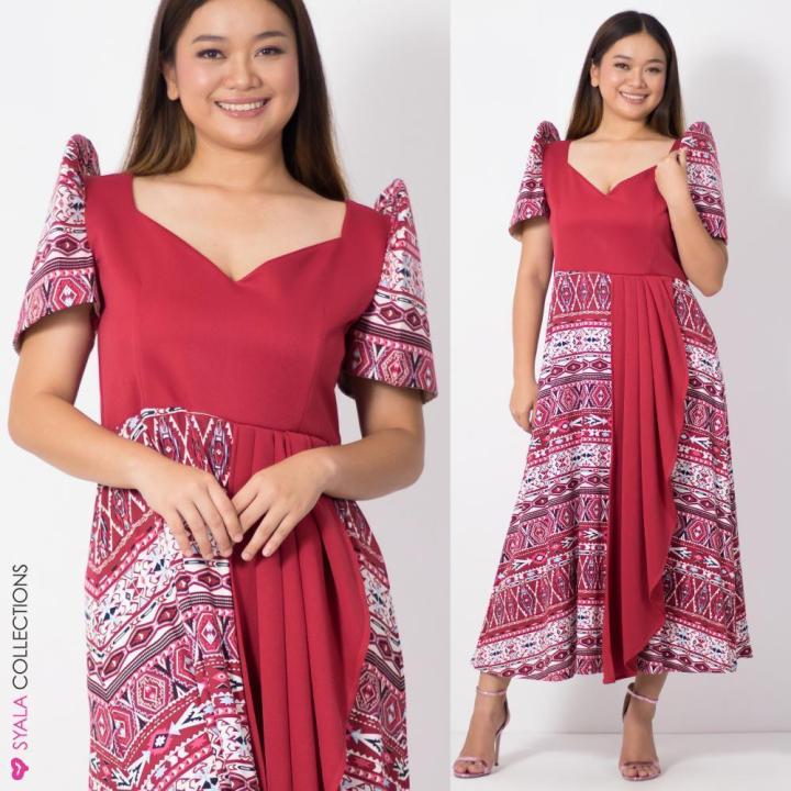 （SALE） Filipiniana Drape Maxi Party Plus Wedding Ceremony Sunday Red ...
