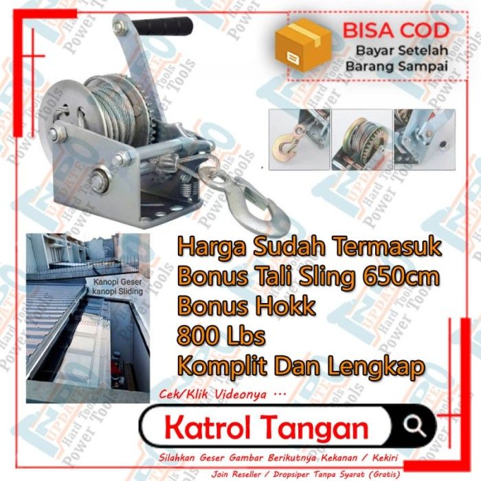 ALAT KATROL GEAR STEEL KANOPI SLEDING DUA ARAH TARIK & ULUR + TALI 10M ...