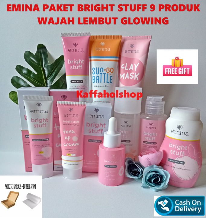 EMINA 1 Paket Bright stuff Lengkap 9 produk Wajah Glowing, COD, BPOM ...