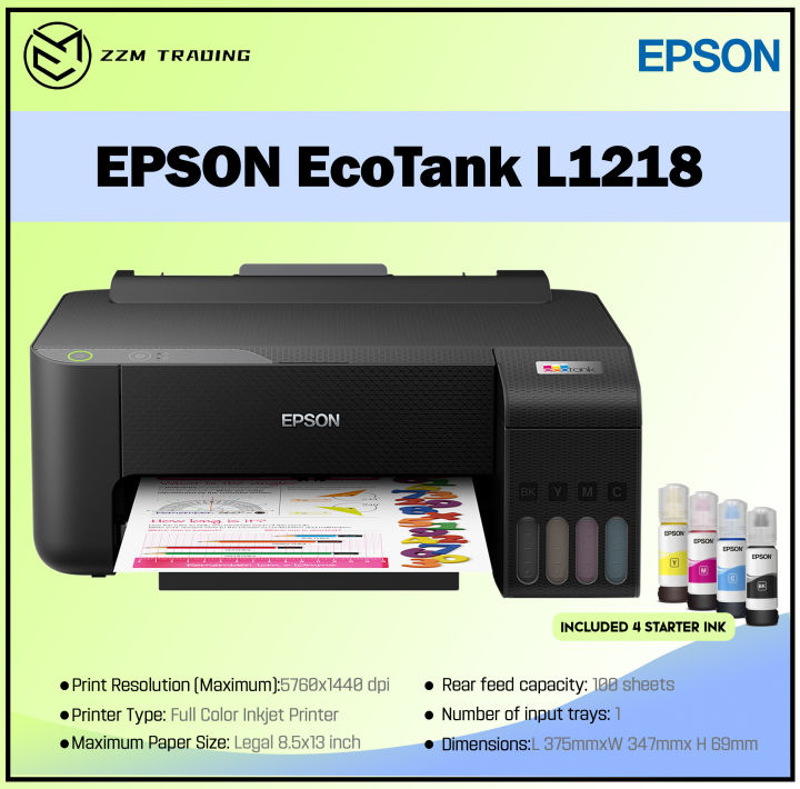 EPSON ECO TANK L1218 Inkjet Printer :5760 x 1440dpi Tank Printer ( FREE INK AND CABLE INCLUDED ...