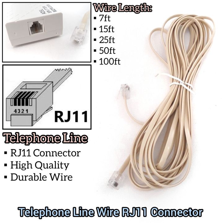 Telephone Line Wire Extension Cord RJ11 Connector For Household ...