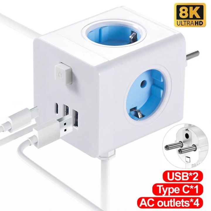 EU Plug Multiprise Power Strip Surge Protector Cube Multiple Extension ...