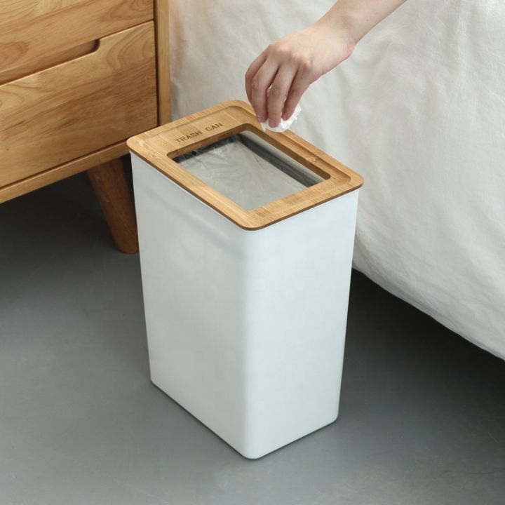 Minima Home White Trash Bin / Trash Can Muji Style Nordic with Wooden ...