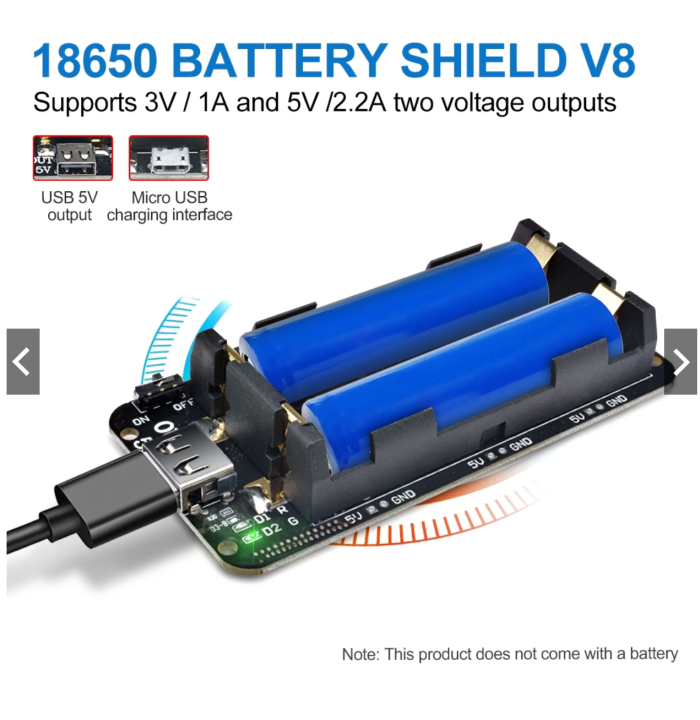 โมดูลรางชาร์จแบตเตอรี่ 18650 พร้อมช่องจ่ายไฟ USB Battery Shield V3 ใช้ได้กับ Raspberry Pi WEMOS ...