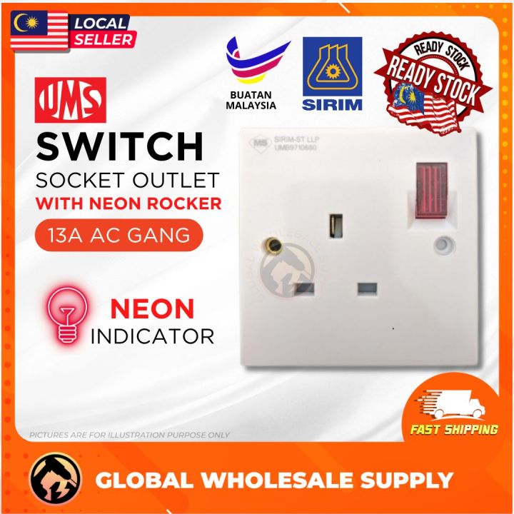 UMS 13A AC GANG SWITCH SOCKET OUTLET With Neon Rocker Electrical ...