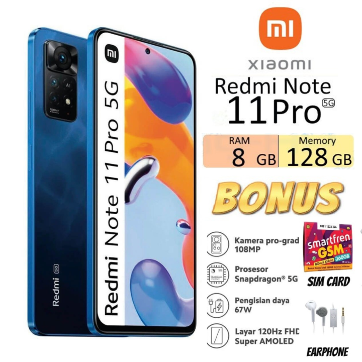 Xiaomi Redmi Note 11 Pro 5G RAM 8/128 GB 5G / 4G Kelengkapan - Fullset ...