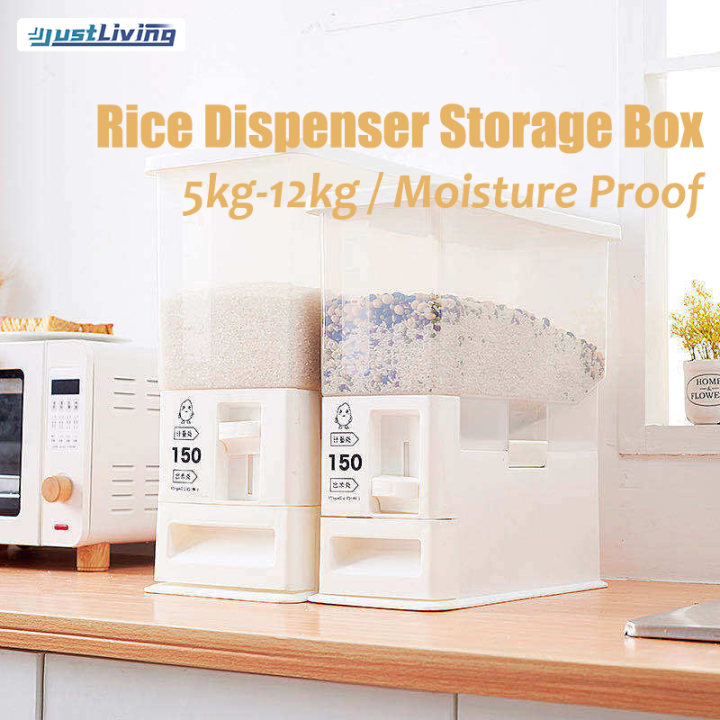 JustLiving Kitchen Rice Dispenser Storage Grains Container Food ...