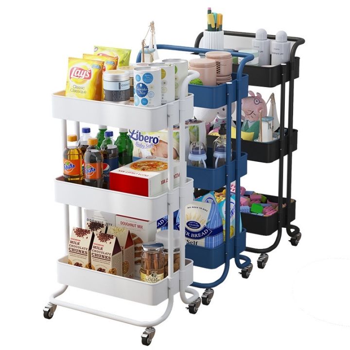3 Tier Multipurpose Trolley Storage Rack Office Shelves Multifunction ...