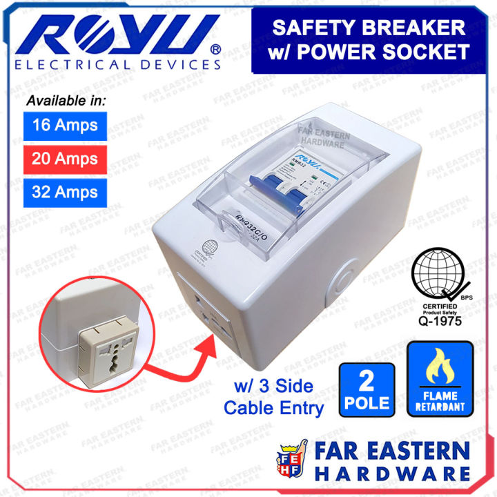 ROYU Electrical Safety Circuit Breaker w/ Power Outlet Universal Socket ...