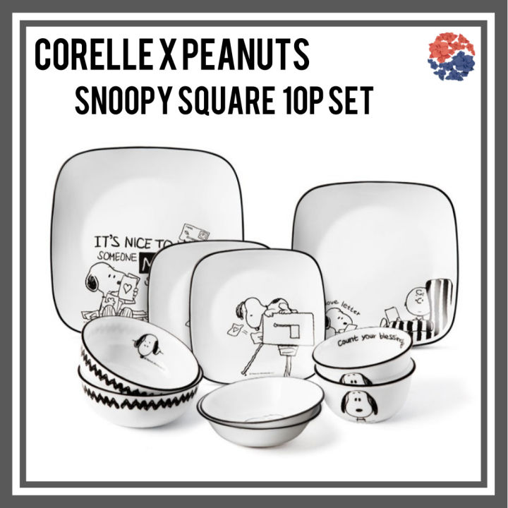 Corelle x PEANUTS Snoopy & Charlie Square Plate Set/Corelle USA set ...