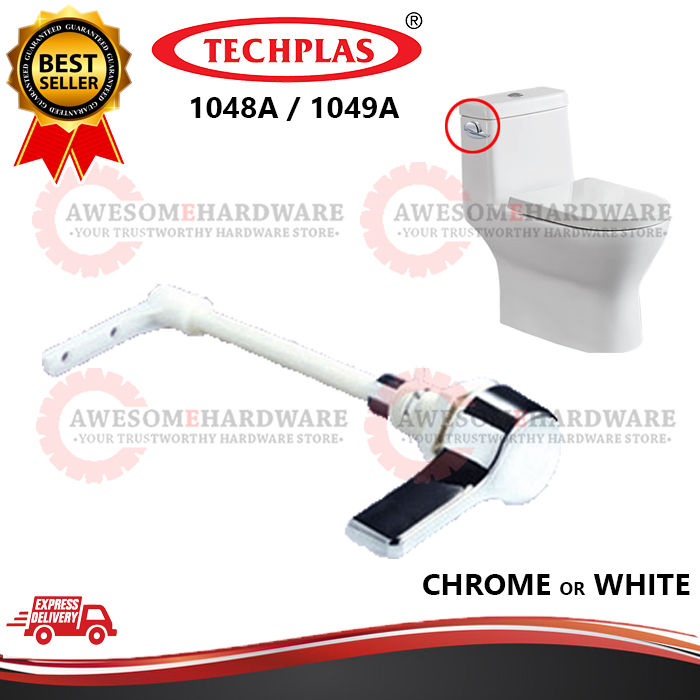 (SIDE) TECHPLAS 1048A 1049A TOILET CISTERN TANK SIDE LEVER FLUSH HANDLE WHITE OR CHROME COLOUR ...