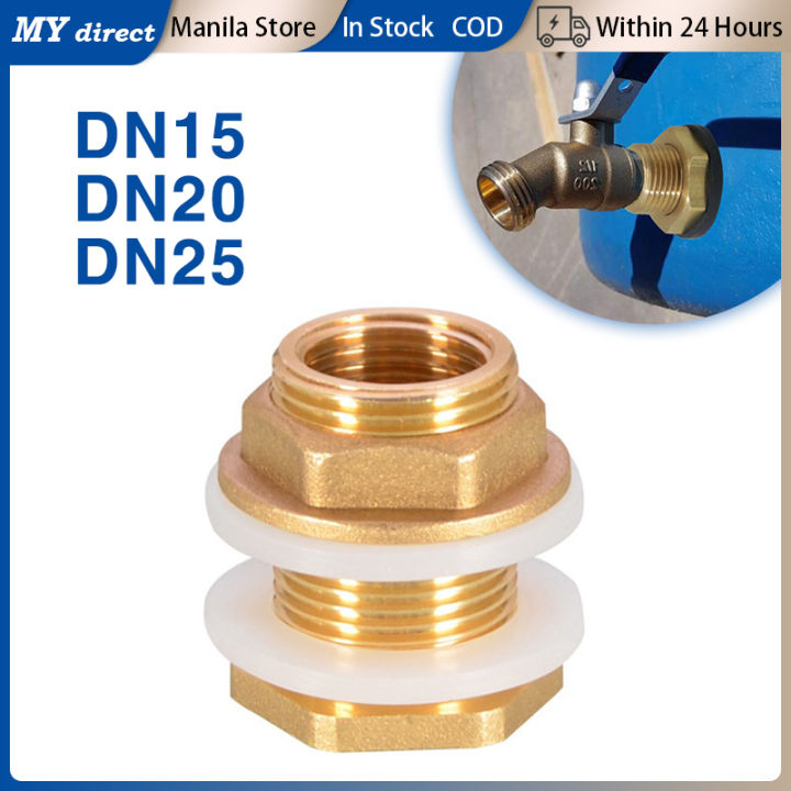 DN15/DN20/DN25 Brass Water Tank Connector Bulkhead Fitting Water Pipe Connector Leak-proof 1/2 ...