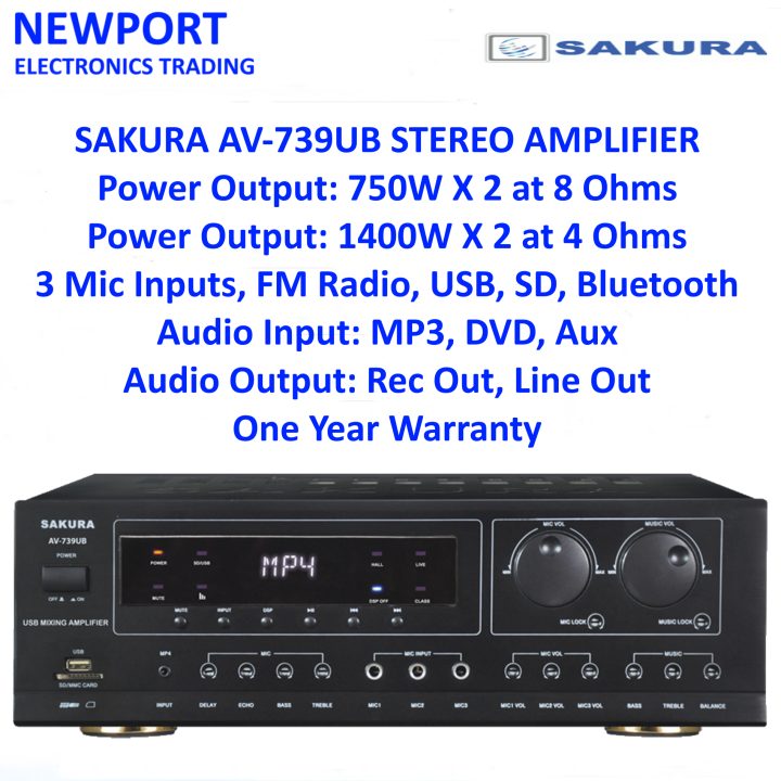 Sakura AV-739UB 750W X 2 Bluetooth Mixing Amplifier | Lazada PH
