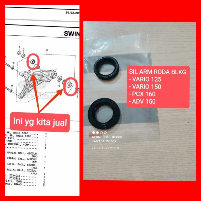 SIL SEAL ARM RODA BELAKANG VARIO 125.VARIO 150.PCX 160. ADV 150.1PSG ...