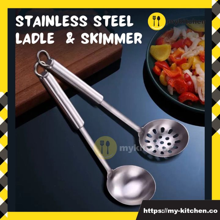 [MY KITCHEN] Stainless Steel Ladle and Skimmer Set Steamboat Ladle Soup ...