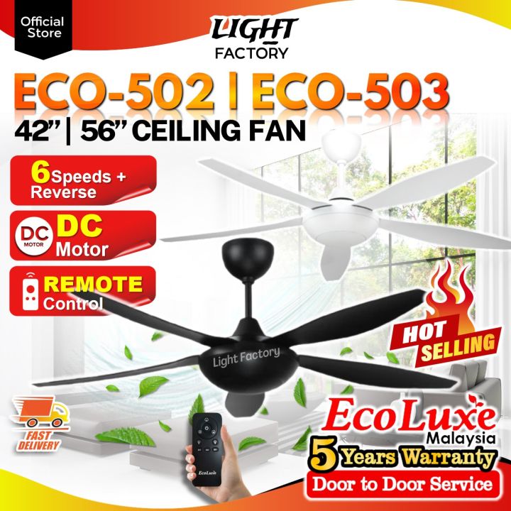 ECOLUXE ECO-502 42'' Baby Fan | ECO-503 56'' DC Motor 5 Blades with 6 Speeds Remote Control ...