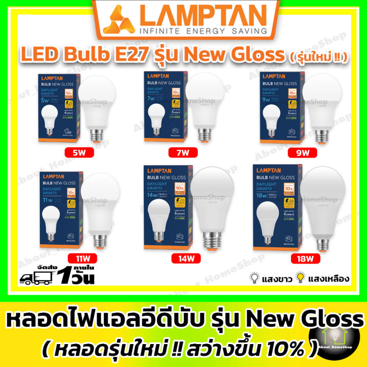 LAMPTAN หลอดไฟแอลอีดี ขนาด 5W 7W 9W 11W 14W 18W รุ่น New Gloss ขั้ว E27 ...