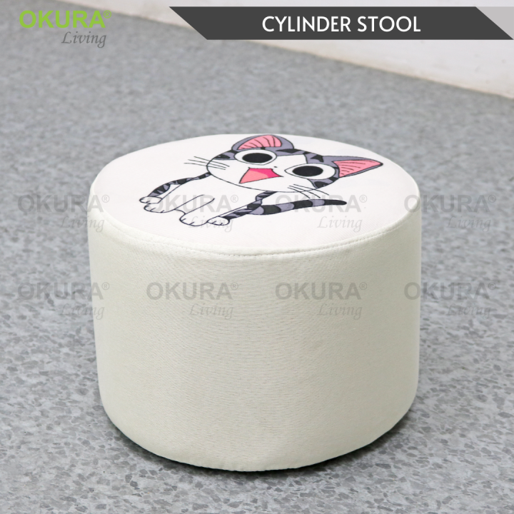 OKURA Cute Cylinder Stool Kids Chair Round Ottoman Cartoon Design ...