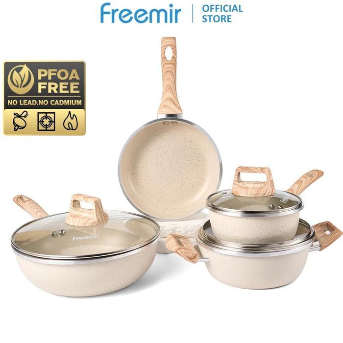 Terbaru [Exclusive] Freemir Set 7 Pcs Wajan Panci 26/20/20/16 Cm Anti Lengket Lapisan Granit ...