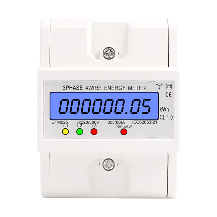 3 Phase 4 Wire Energy Meter 220/380V 5-80A Energy Consumption kWh Meter DIN Rail Installation ...