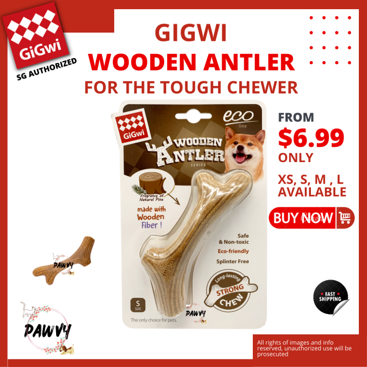 👍 (SG Official) GiGwi Splinter-free Wooden Antler Tough Chewer Dog ...