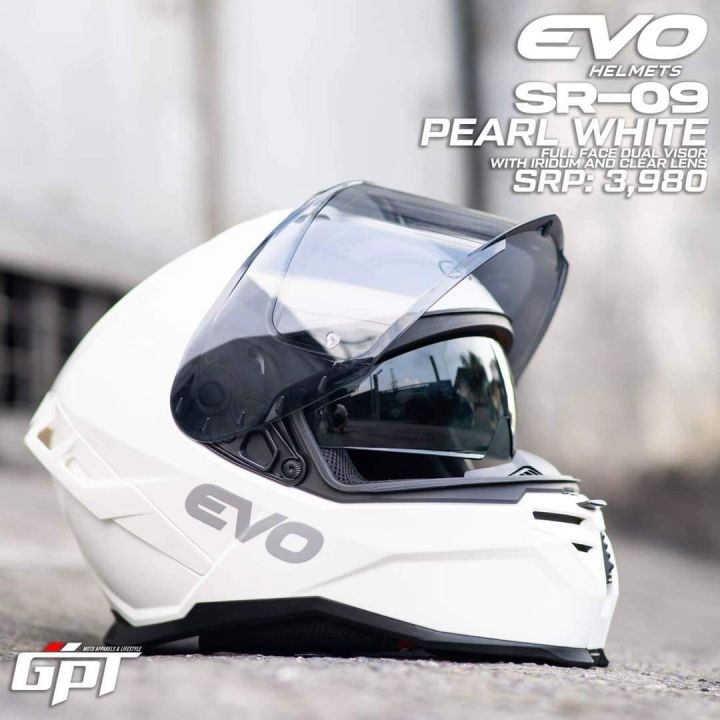 EVO SR 09 PEARL WHITE (SMOKE LENS) FULL FACE DUAL VISOR WITH FREE CLEAR ...