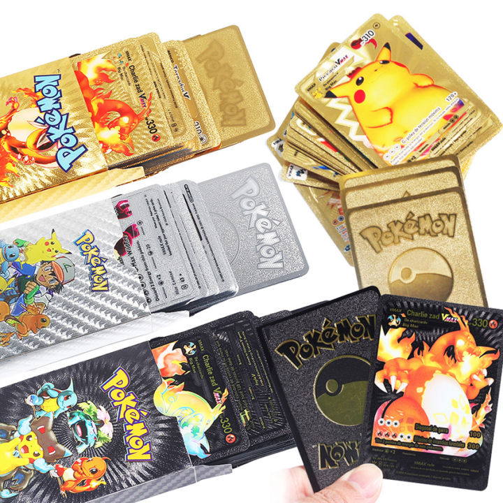 55Pcs/Set TCG Metal Gold Pokemon Cards Cartoon Animation Elf Magic Baby ...