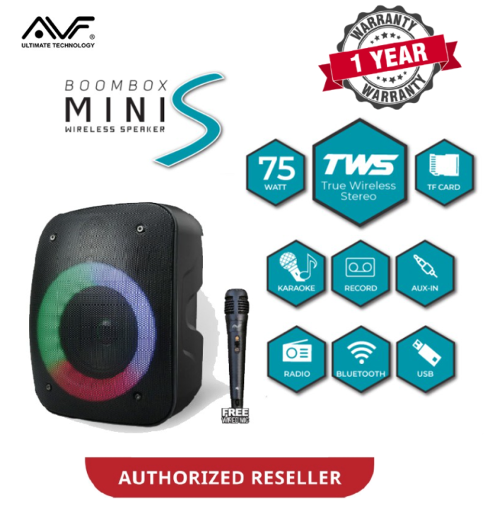 AVF Boombox Mini S Wireless Portable Bluetooth Speaker (FREE Wired ...