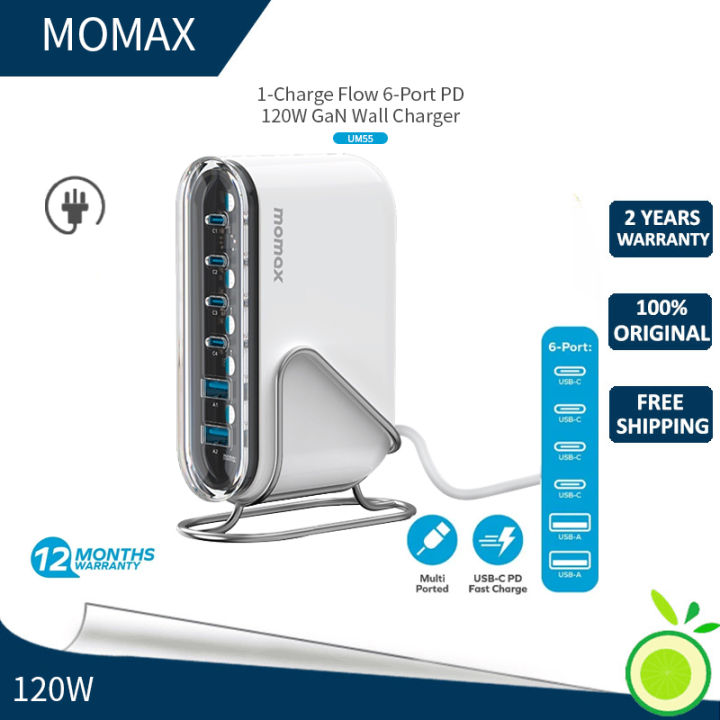 Momax 1-Charge Flow 6-Port 120W GaN Desktop Wall Charger | Lazada PH