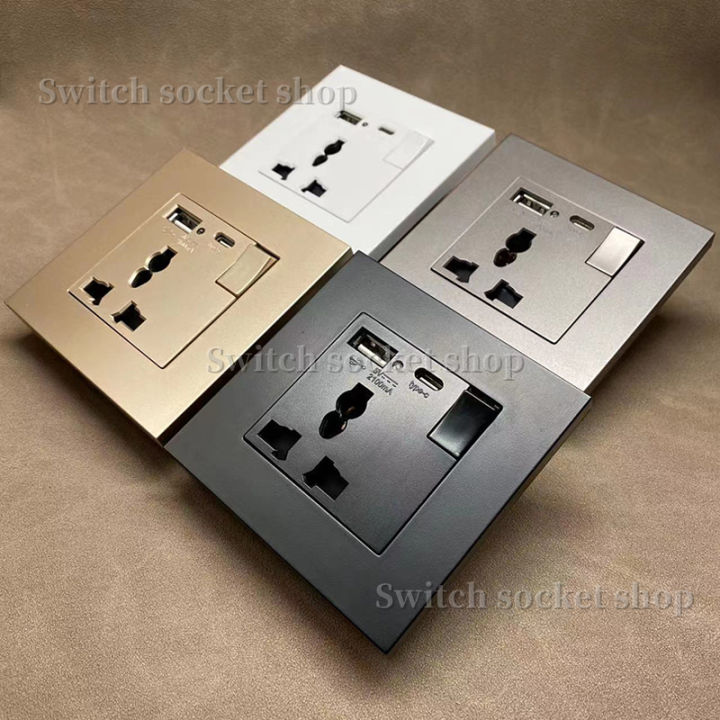 Type 86 one gang power control switch three-hole USB+type-c luxury PC material switch socket ...