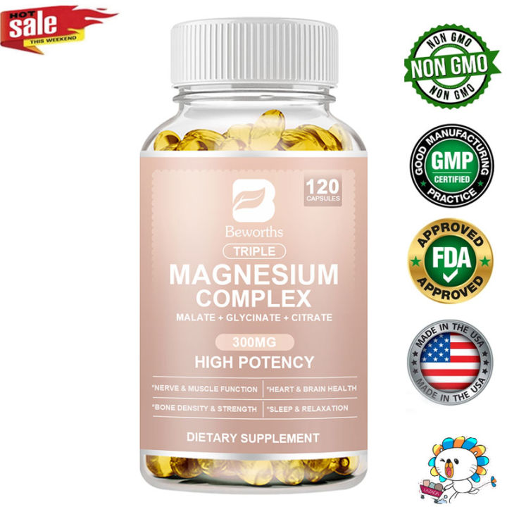 Triple Magnesium Complex Capsules 300mg of Magnesium Citrate, Malate ...
