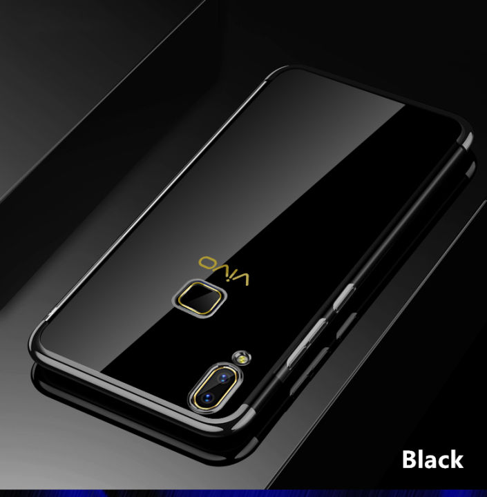 สำหรับ Vivo V11i 1806ทีพียูอ่อนและยืดหยุ่นเคสเยลลี่คริสตัลใสกลับโลหะ ...