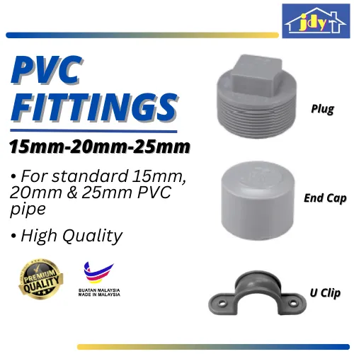PVC Pipe Fitting Paip PVC Connector Plug End Cap U Clip 15mm 20mm 25mm ...