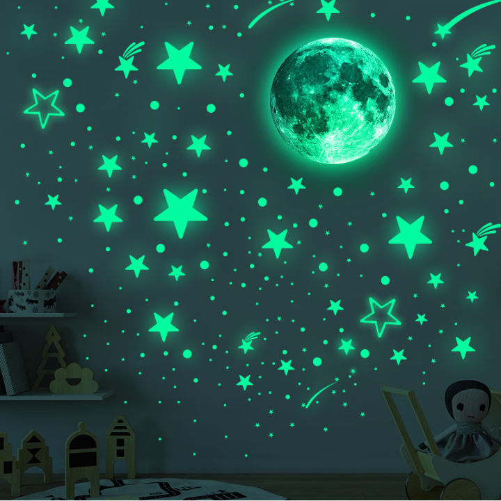 Glow in The Dark Moon Sticker Glowing Luminous Ceiling Art Sticker ...