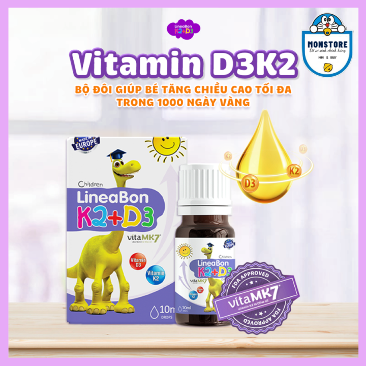 Vitamin D3K2 LineaBon bổ sung vitamin D3, K2-MK7 cho bé, hỗ trợ bé phát triển chiều cao (DT 10ml ...