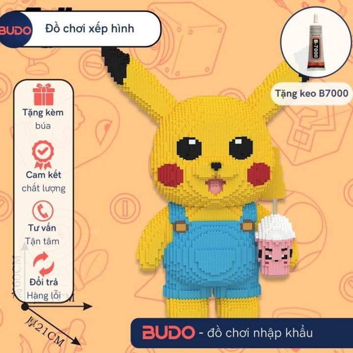 lego xếp hình PIKACHU UỐNG TRÀ SỮA YẾM XANH cỡ lớn 60CM 1M đồ chơi xếp ...